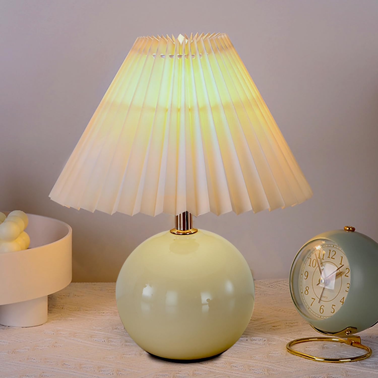 Bedside Table Lamp for Bedroom, Cute Small Pleated Lamps for Nightstand ...