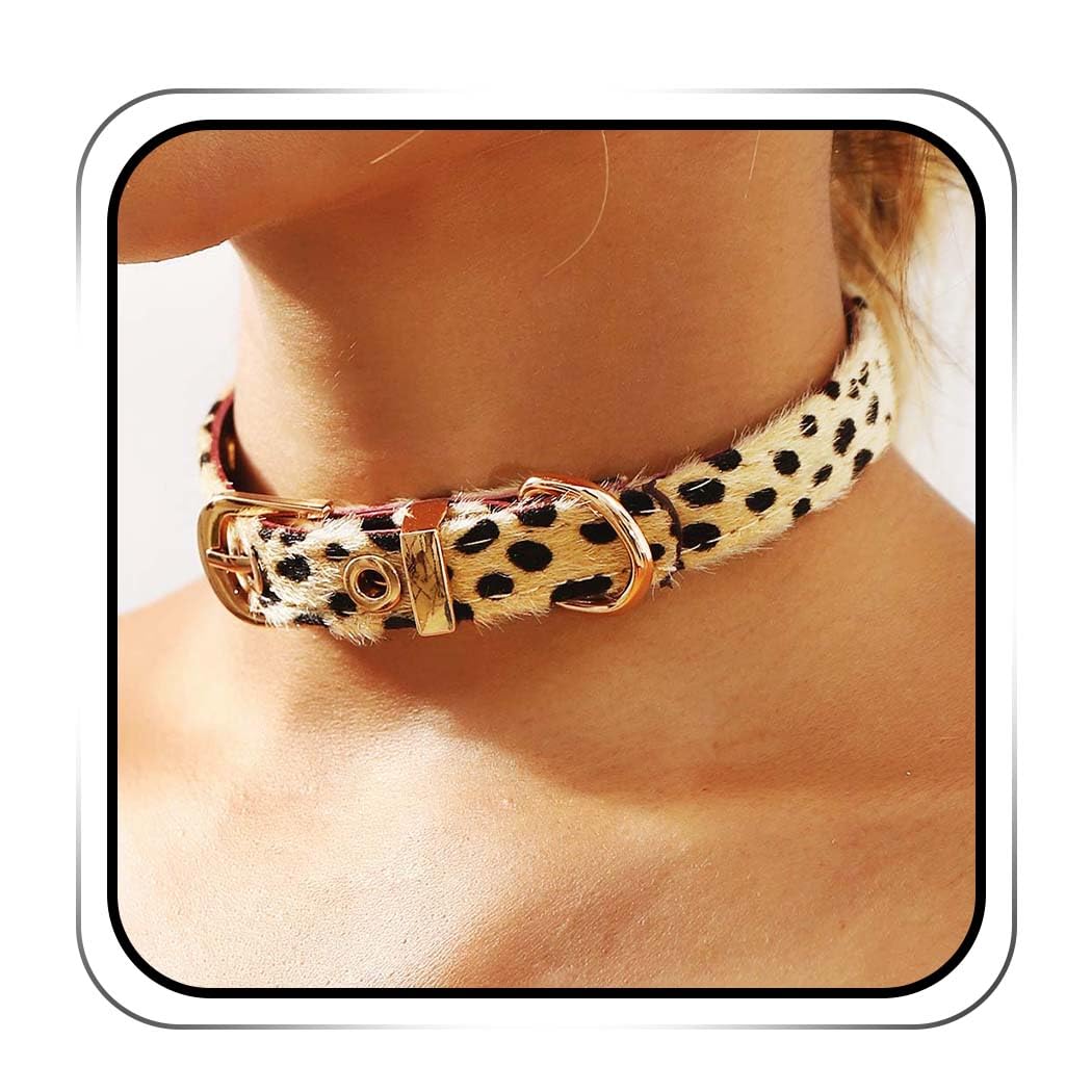 Amazon.com: ACEDRE Leather Leopard Choker Necklace Brown Punk Vintage ...