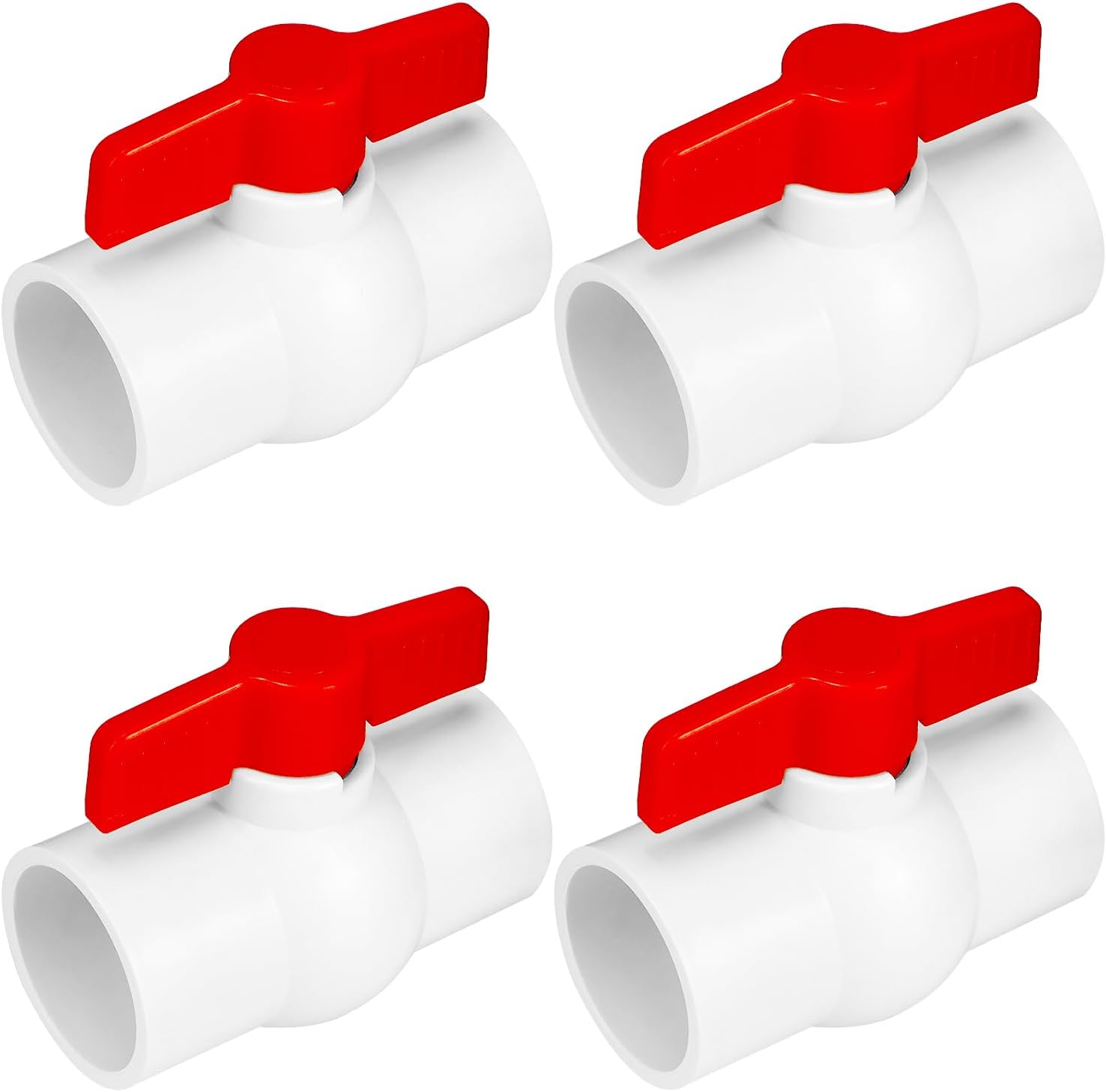 Amazon.com: QWORK 1-1/2" PVC Ball Valve, 4 Pack Valves with Red T ...