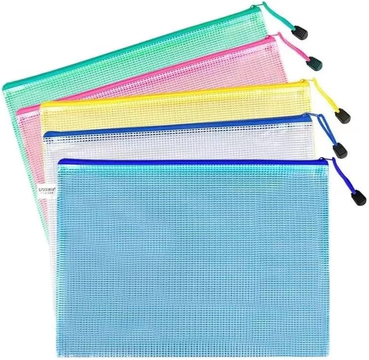 MUXHEL 40PCS A4 Plastic Zip Wallets, Colorful Zip Lock Bags A4 Mesh ...