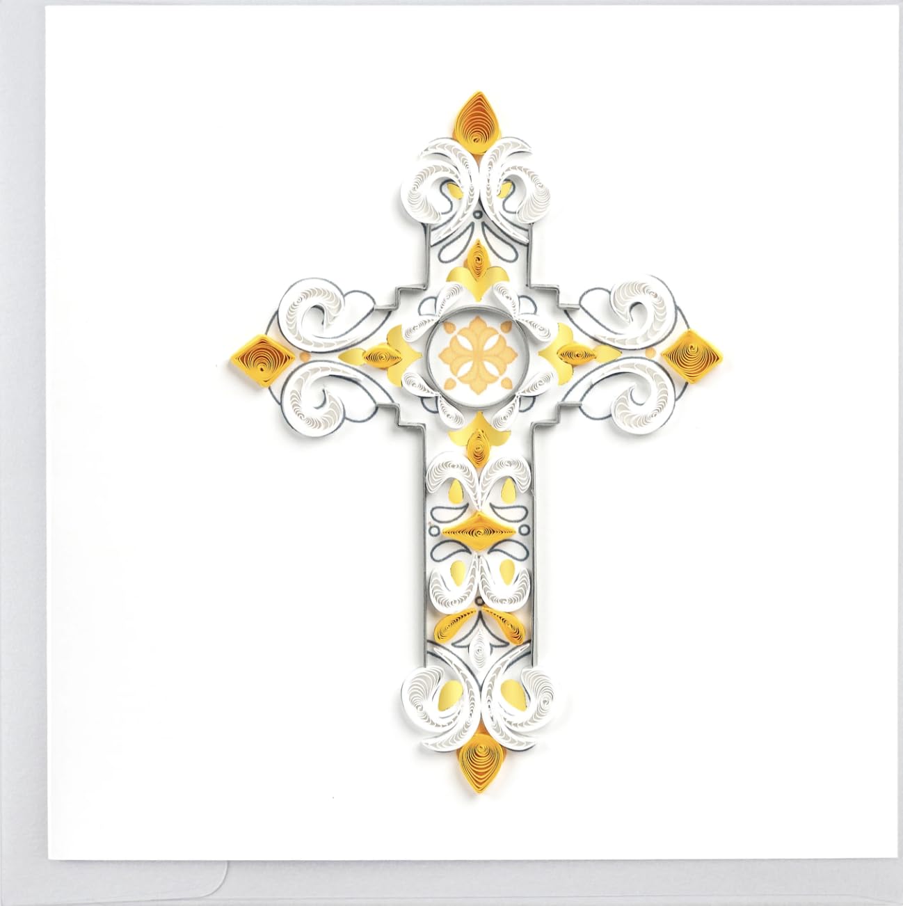 Amazon.com : Quilling Card 3-D Greeting Card - Religious White and Gold ...