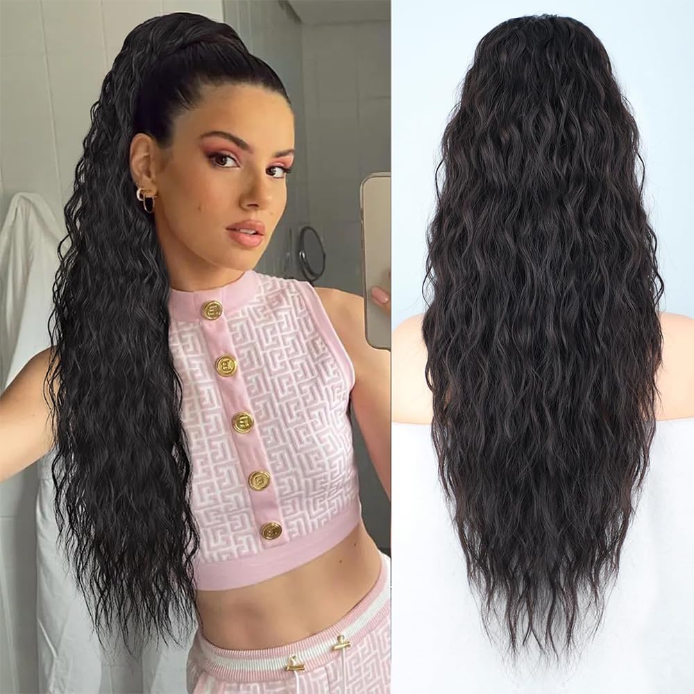 Amazon.com : ISIGROSI Curly Ponytail Extension 26 Inch Black Curly ...