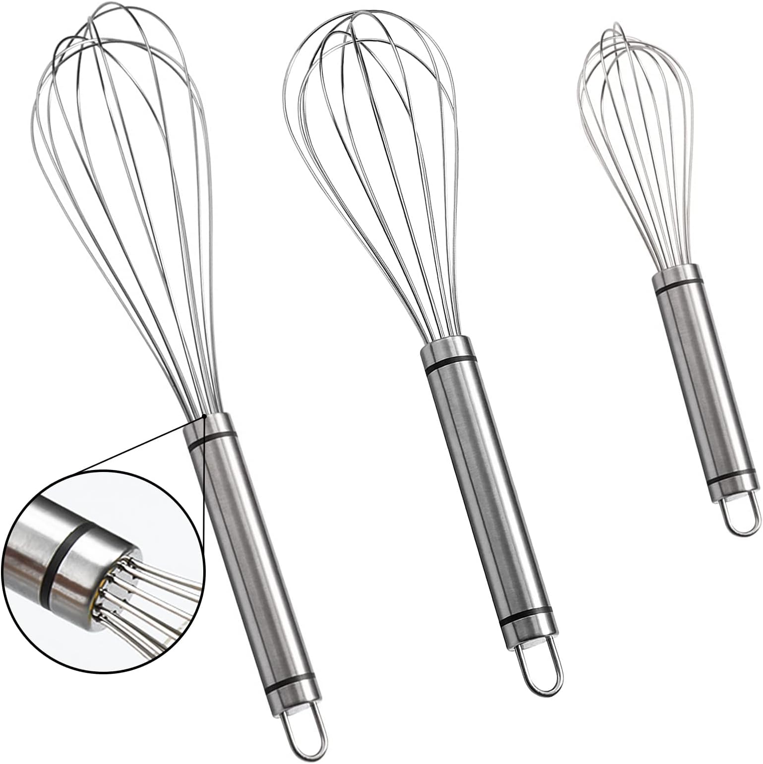 Alfresco Fouet Cuisine Professionnel, Acier Inoxydable Fouet Lot de 3 ...