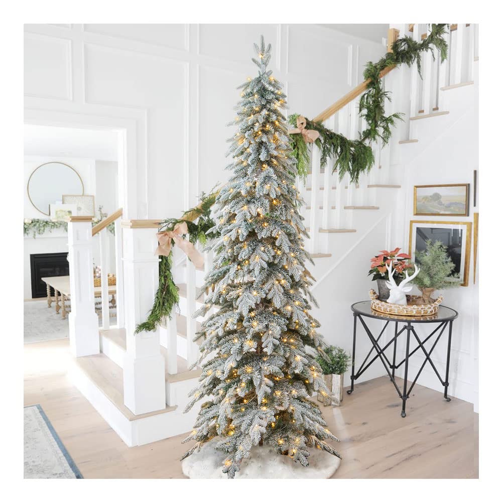 Amazon.com: Glitzhome 9ft Pre-Lit Flocked Layered Spruce Artificial ...