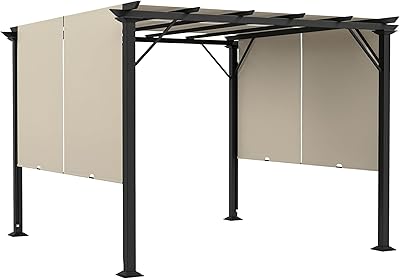 Outsunny 10' x 7' Patio Pergola with Retractable Canopy, Outdoor Sun ...
