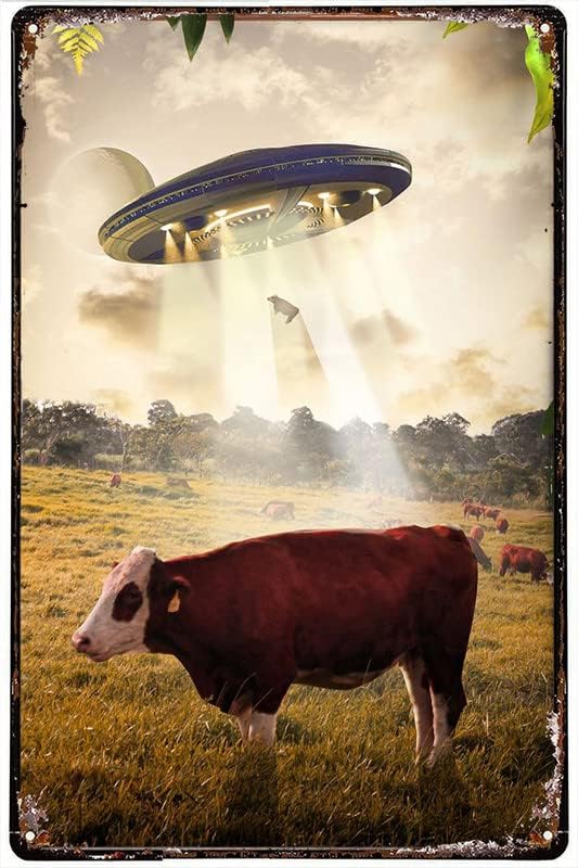 Amazon.com: RIFOSA Funny Cow UFO Tin Signs Alien Decor Space Wall Art ...