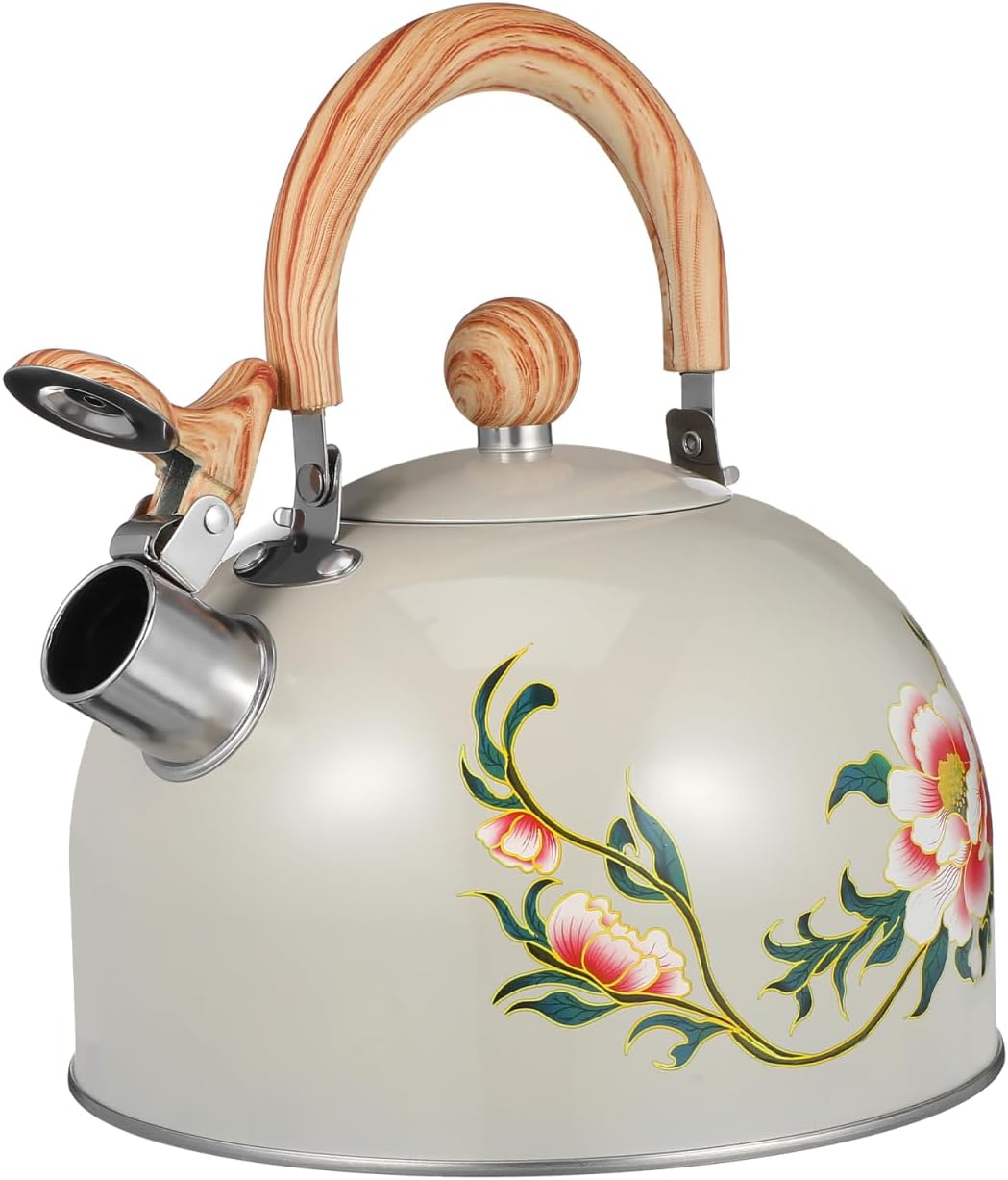 Amazon.com: HEMOTON 2.2 Quart Whistling Tea Kettle, 2.2L Floral Enamel ...