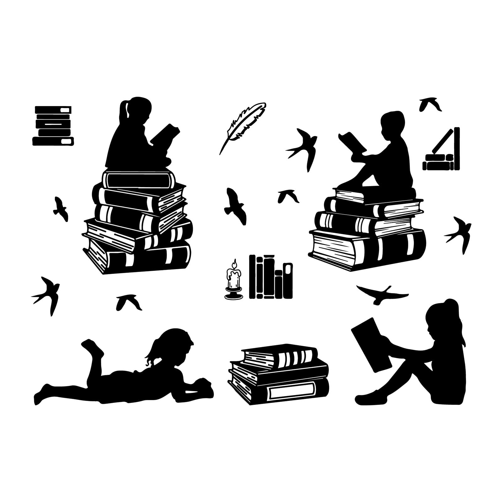 SUPERDANT Reading Children Wall Decals Library Reading Corner Decor ...