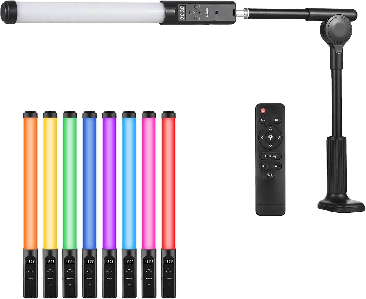 Handheld RGB Tube Light with Desktop Clip-on Light Stand Remote Control ...