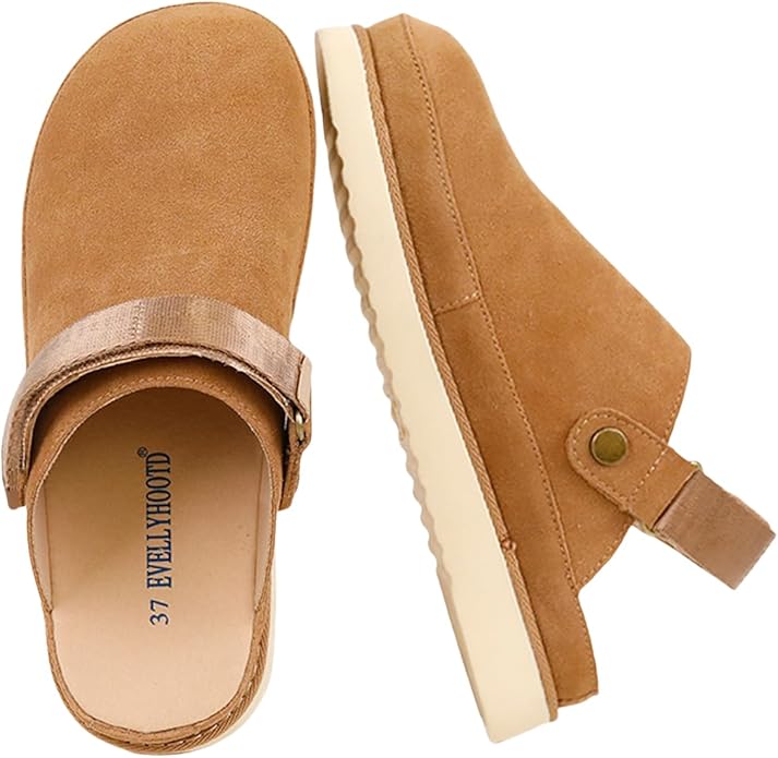 Amazon.com | EVELLYHOOTD Clogs for Women Platform Genuine Leather Suede ...