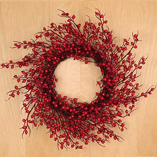 Amazon.com: 24"" Red Rosehip Berry Wreath - Vibrant Christmas Decor ...