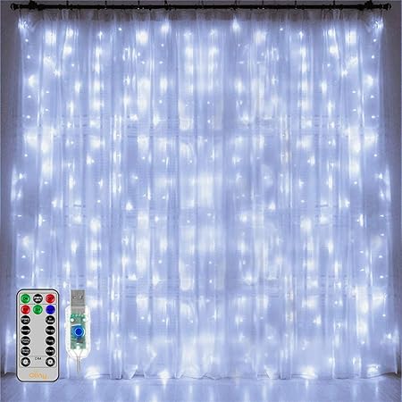 FANSIR 300 LED Curtain Lights, USB Window Lights, 3m x 3m 8 Modes ...