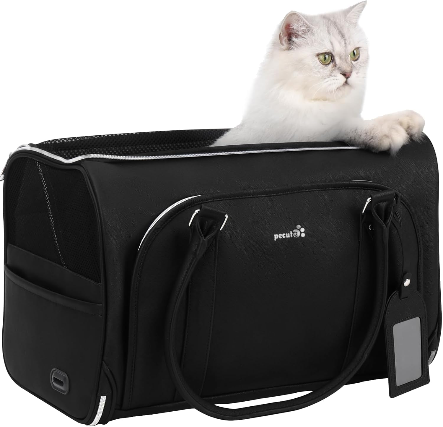 Amazon.co.jp: Pecute ペット猫 キャリー バッグ PUレザー 猫 きゃりーバッグ おしゃれ 折り畳み 飛び出し防止 犬 猫 バッグ お出かけ ドライブ 旅行 通院 防災 ...