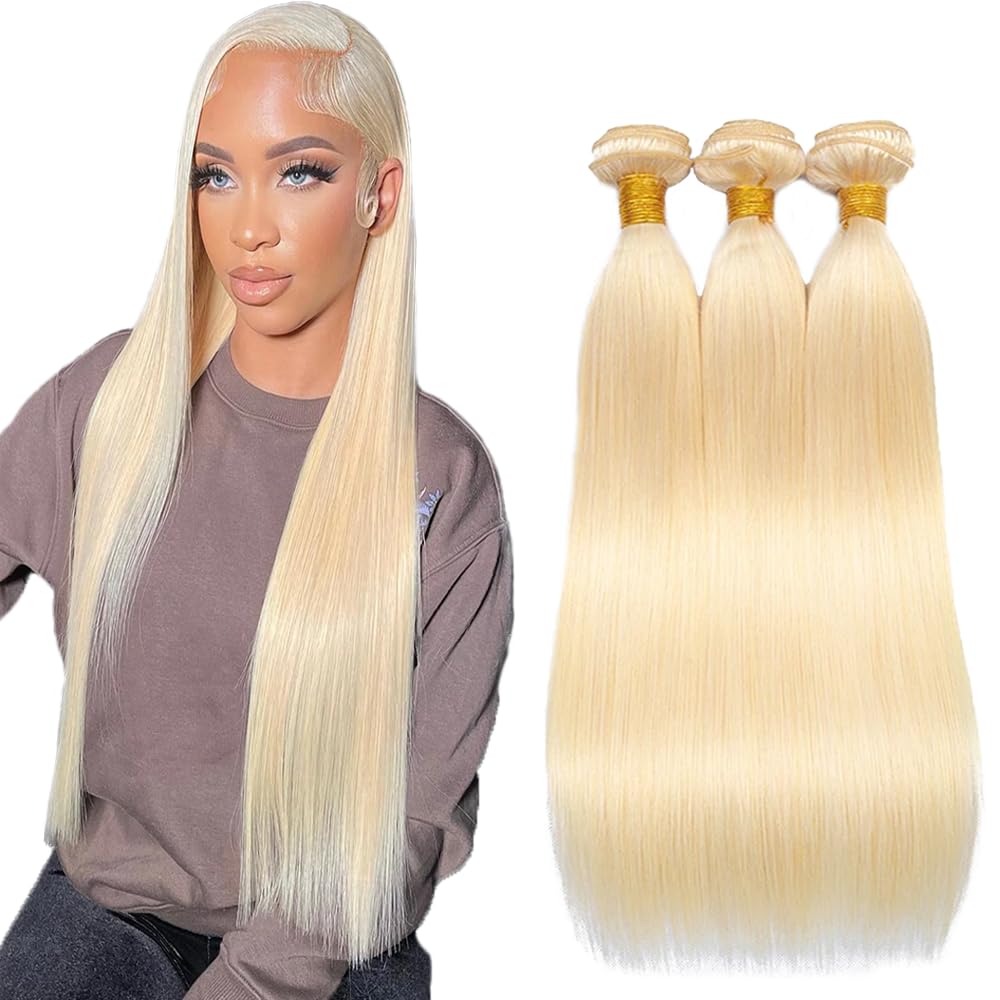 Amazon.com: YOUNGHANN 613 Bundles Human Hair Blonde Straight Bundles ...