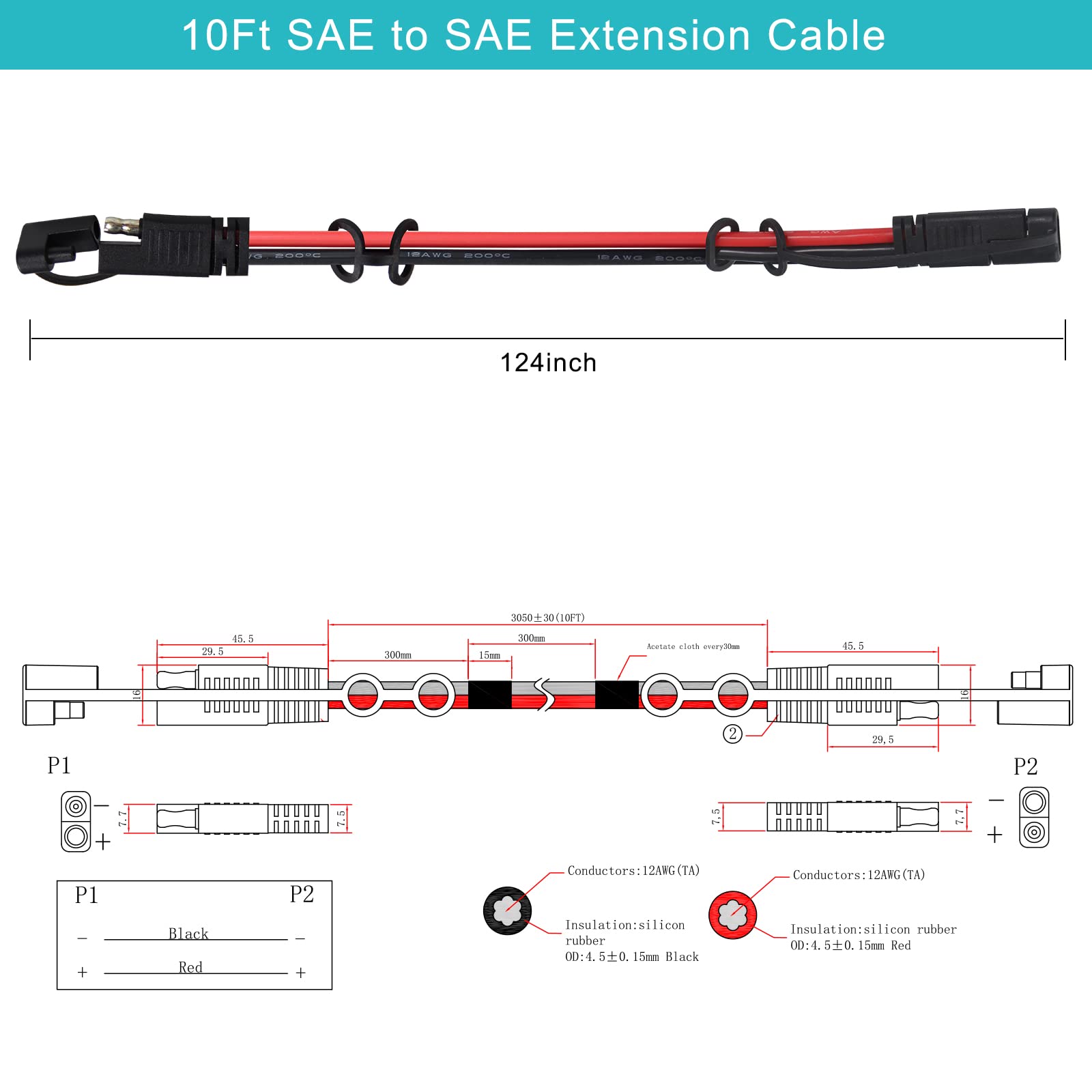 Snapklik.com : SAE Extension Cable 12AWG - 10FT SAE To SAE Extension ...