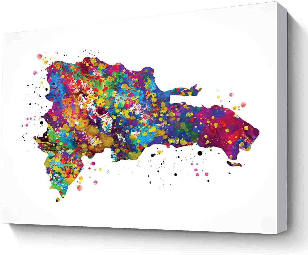 Amazon.com: MBARE Watercolor Posters Wall Art,Dominican Republic Map ...