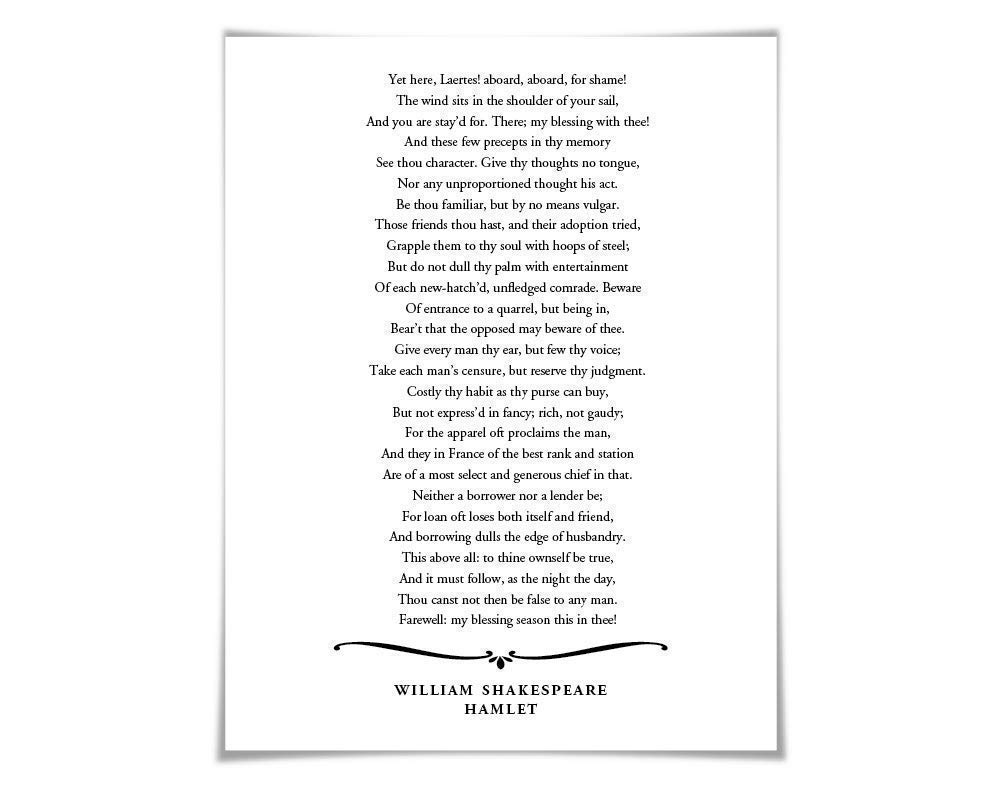 Amazon.com: Polonius' Advice to Laertes Hamlet Print. 5 Sizes ...