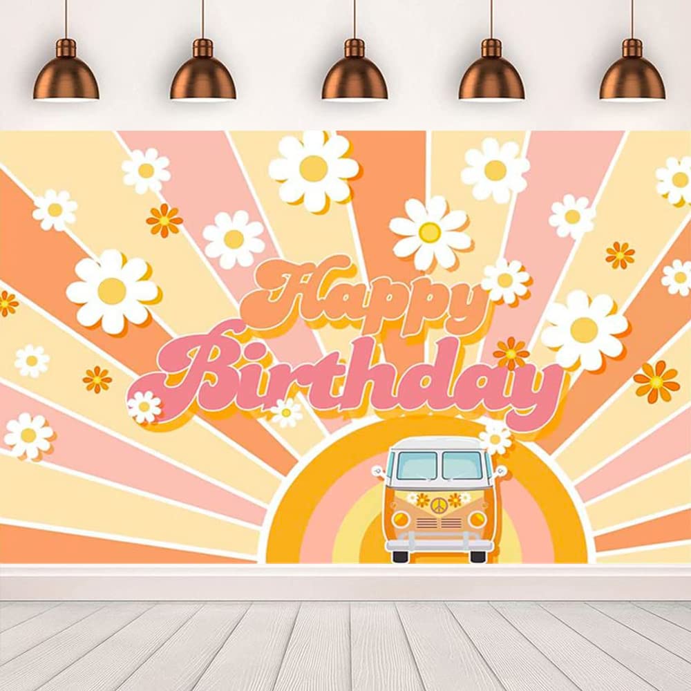 Amazon.com : Hippie Retro Groovy Boho Daisy Bus Birthday Banner Daisy ...
