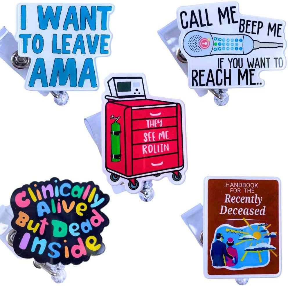 YJ PREMIUMS 5 PC Funny Cute Nurse Badge Reel Holder Clips for Nurse ...