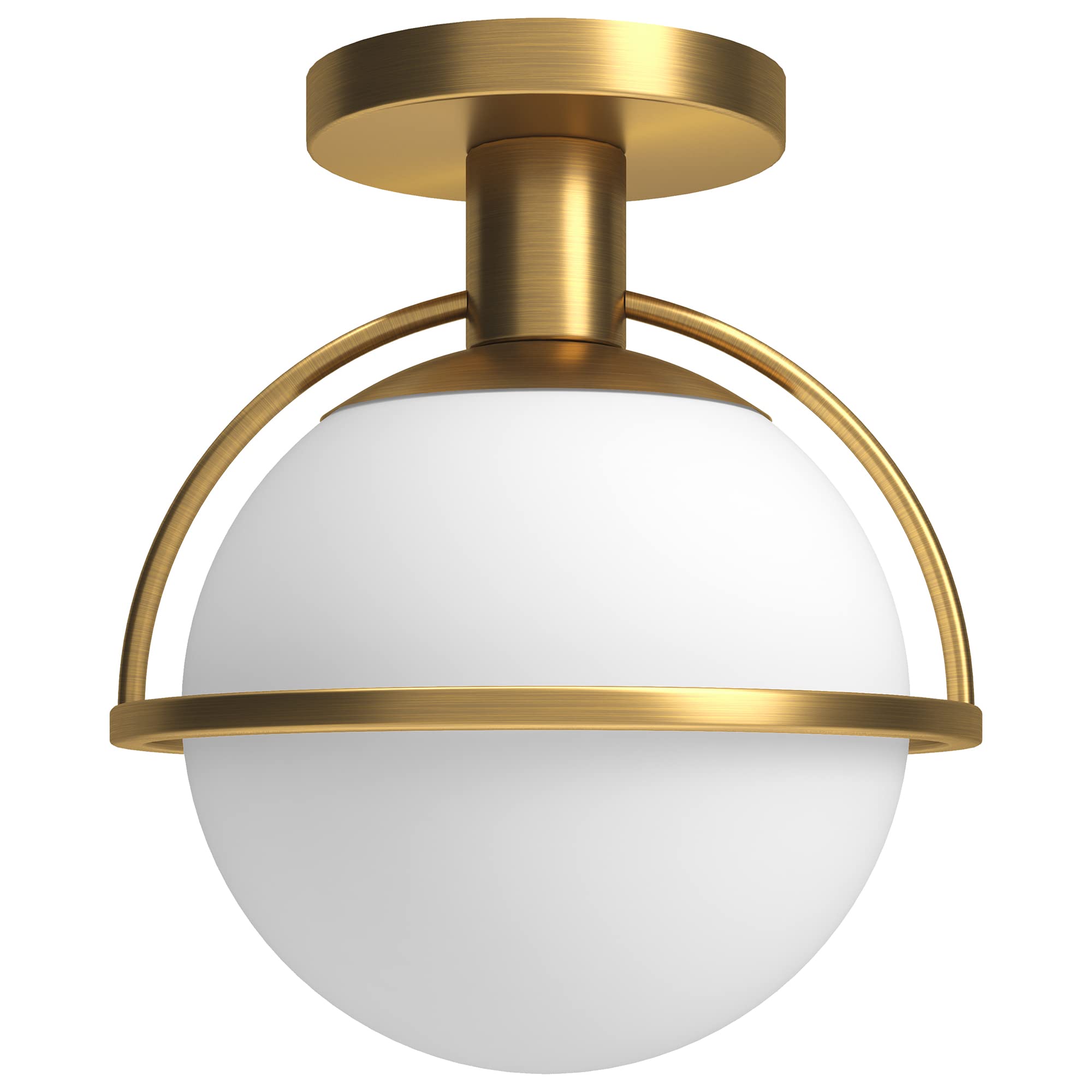 Henn&Hart 9.25" Wide Semi Flush Mount with Glass Shade in Antique Brass ...