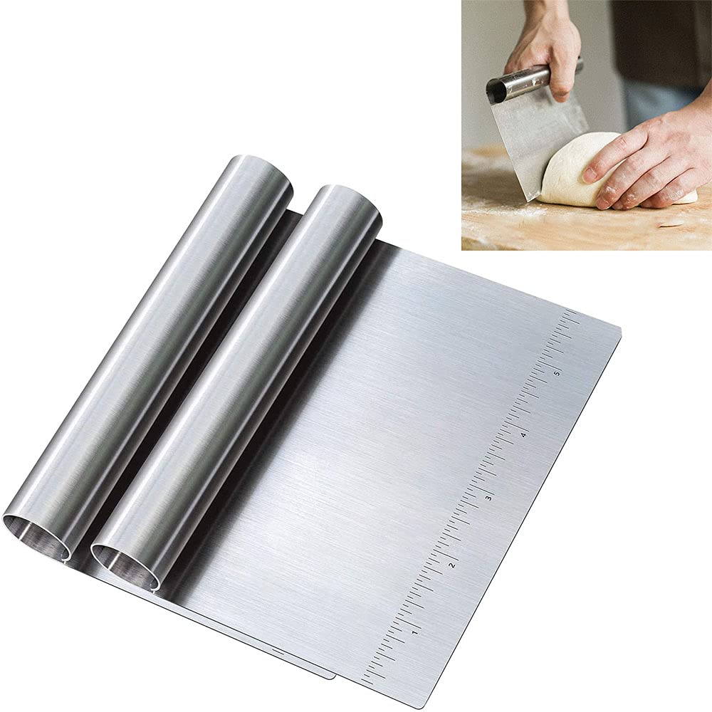 2 Pack Dough Scraper, Stainless Steel Bench Scraper for Baking, Multi ...