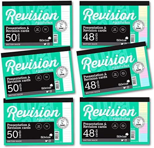 Revision Card Study Bulk 6 Pack | 3 x 50 White and 3 x 48 Multi Colour ...
