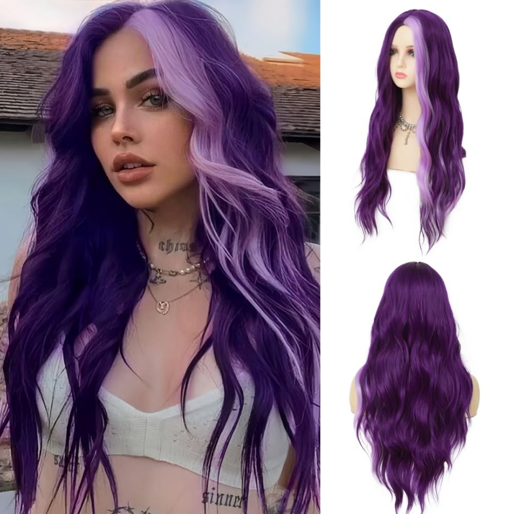 Amazon.com : Dai Cloud Dark Purple Wavy Long Wigs for Women Natural ...