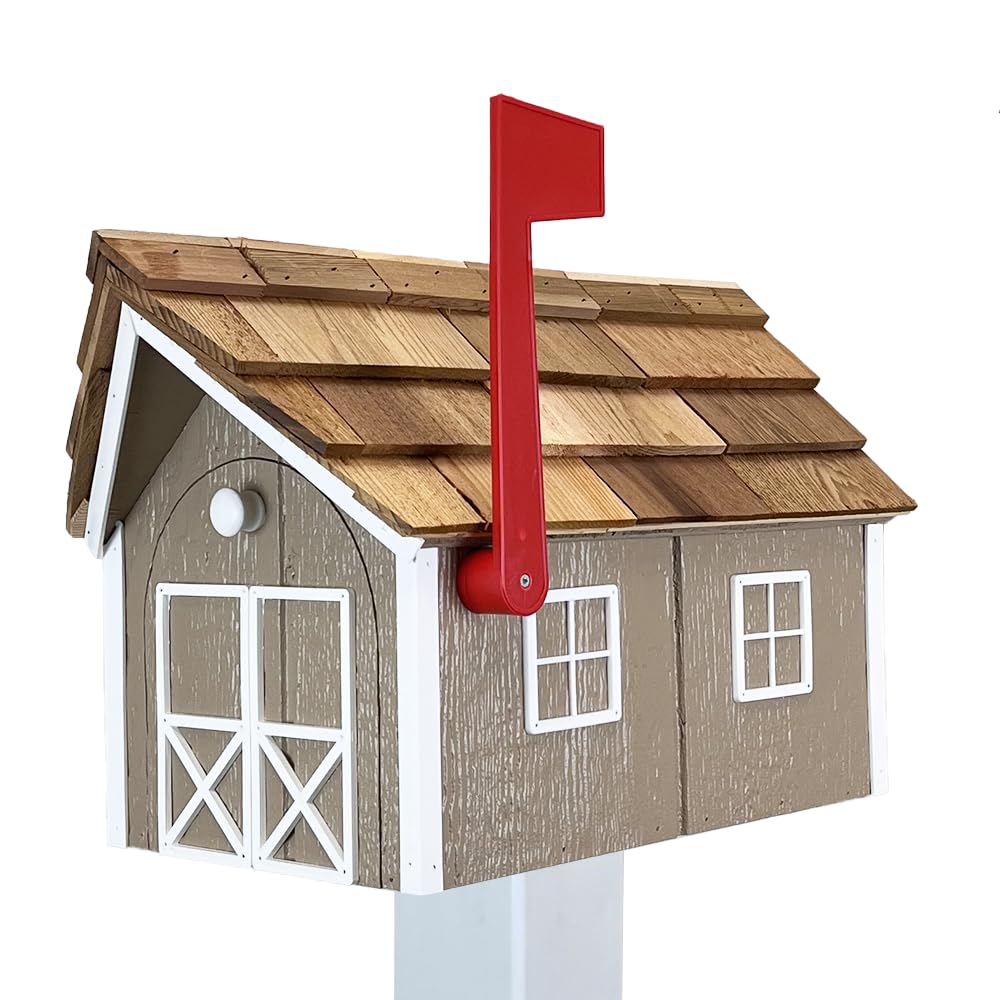 Amazon.com: Peaceful Classics Amish Cedar Roof Wooden Mailbox with ...