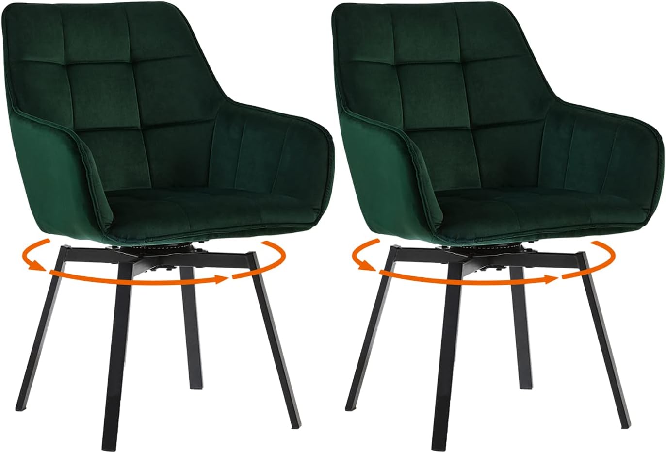 LEMROE Sedie da pranzo girevoli a 360°, set di 2 sedie da scrivania imbottite in velluto verde ...