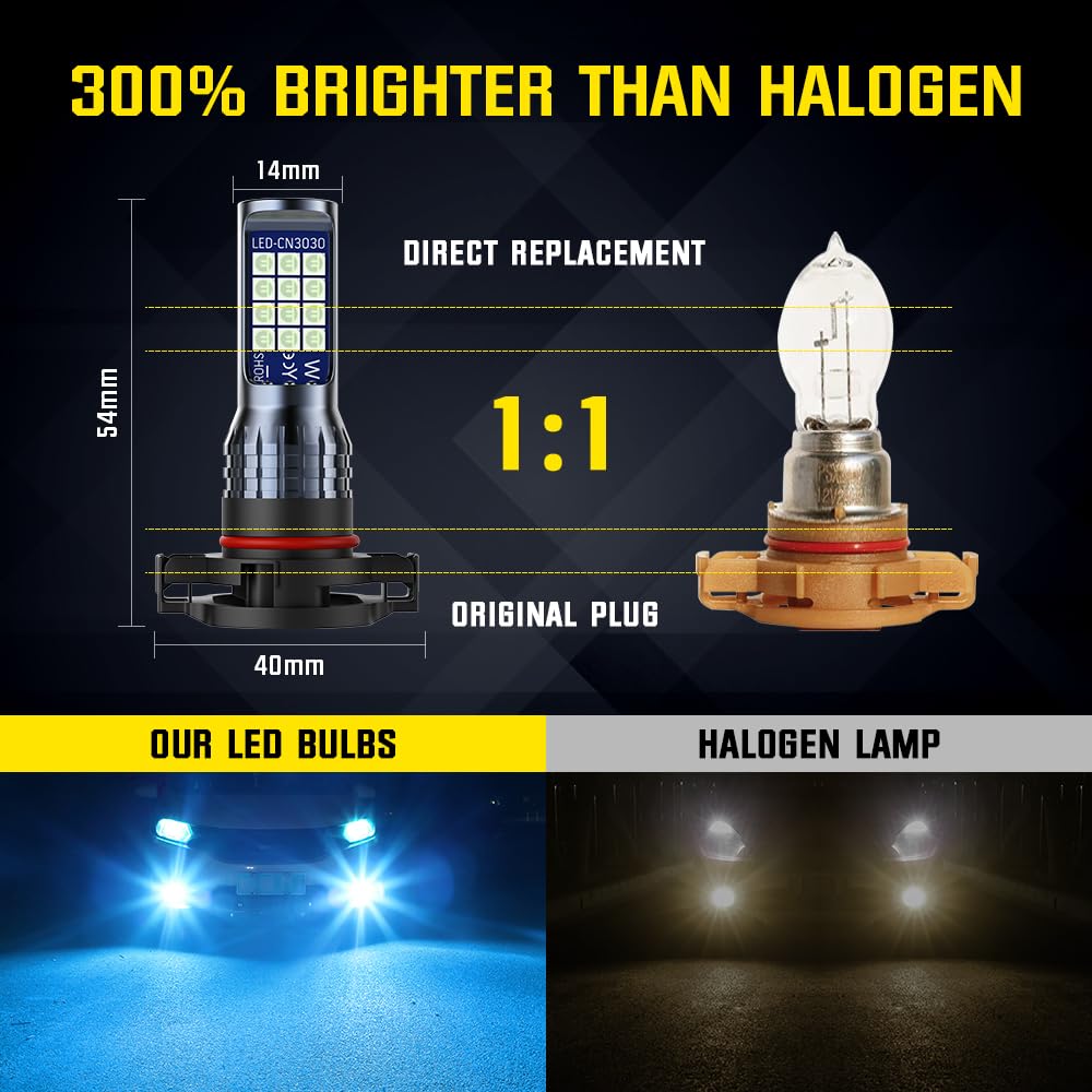 Snapklik.com : PSX24W 2504 LED Fog Light Bulbs, 3500LM 12-24V 24LED ...