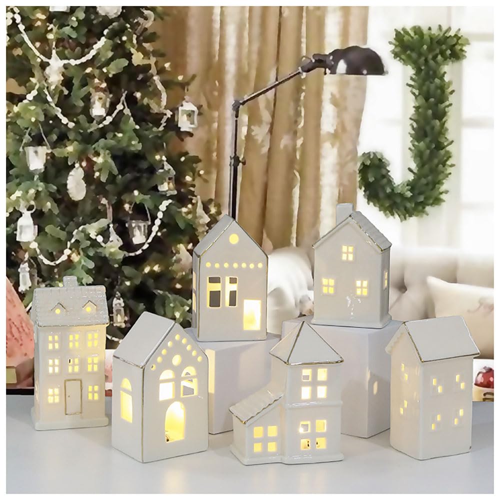 Amazon.com: Lllunimon 6 Pcs Set Elegant White Ceramic Small Houses ...