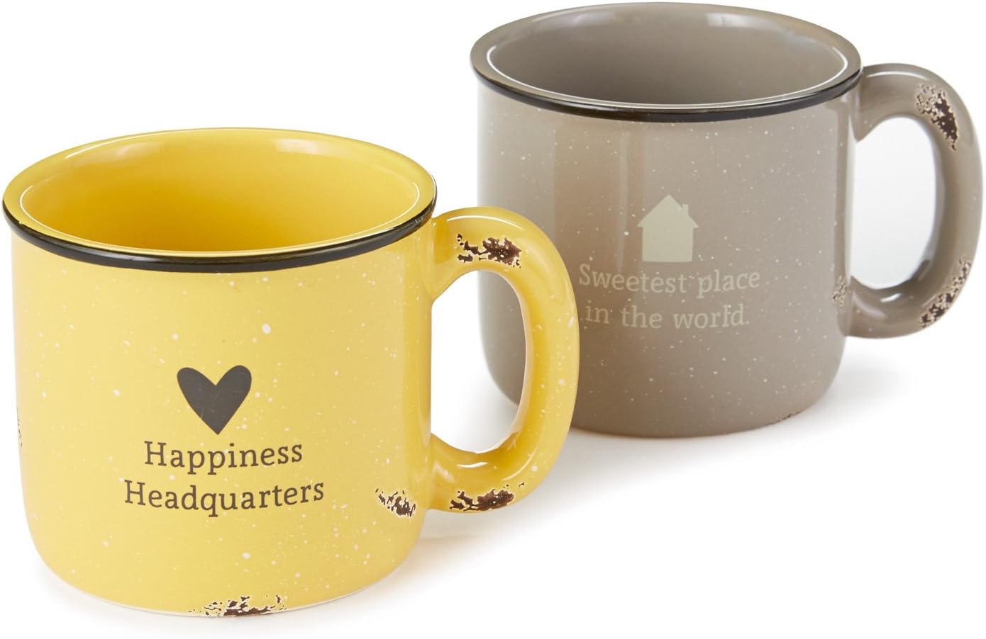 Amazon.com: Hallmark Home Decor Yellow/Taupe Ceramic Mugs Gift Set (Set ...