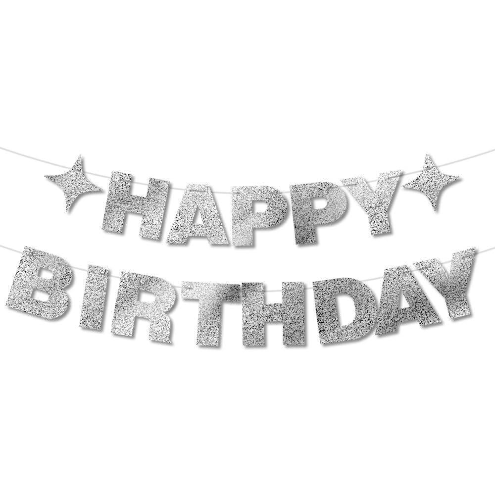 Amazon.com: JunyRuny Silver Glitter Happy Birthday Banner, Silver ...