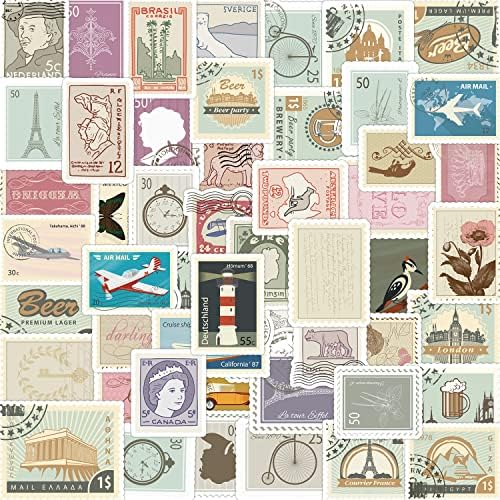 Amazon.co.jp: Generic Set of 50 Retro Stamp Stickers, Travel Stamp ...