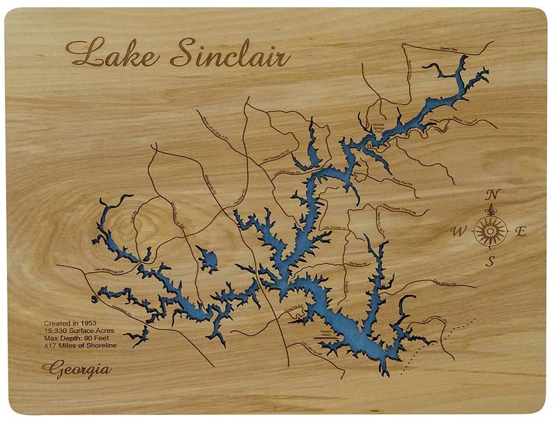 Amazon.com: Lake Sinclair, Georgia: Contemporary Wood Laser Engraved ...