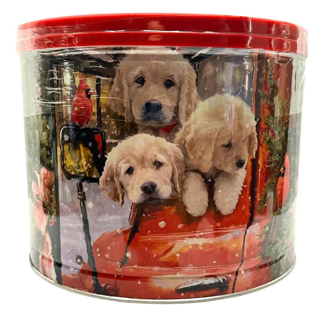 Amazon.com: Christmas Popcorn Tin - Curious Puppies in a Classic Red ...
