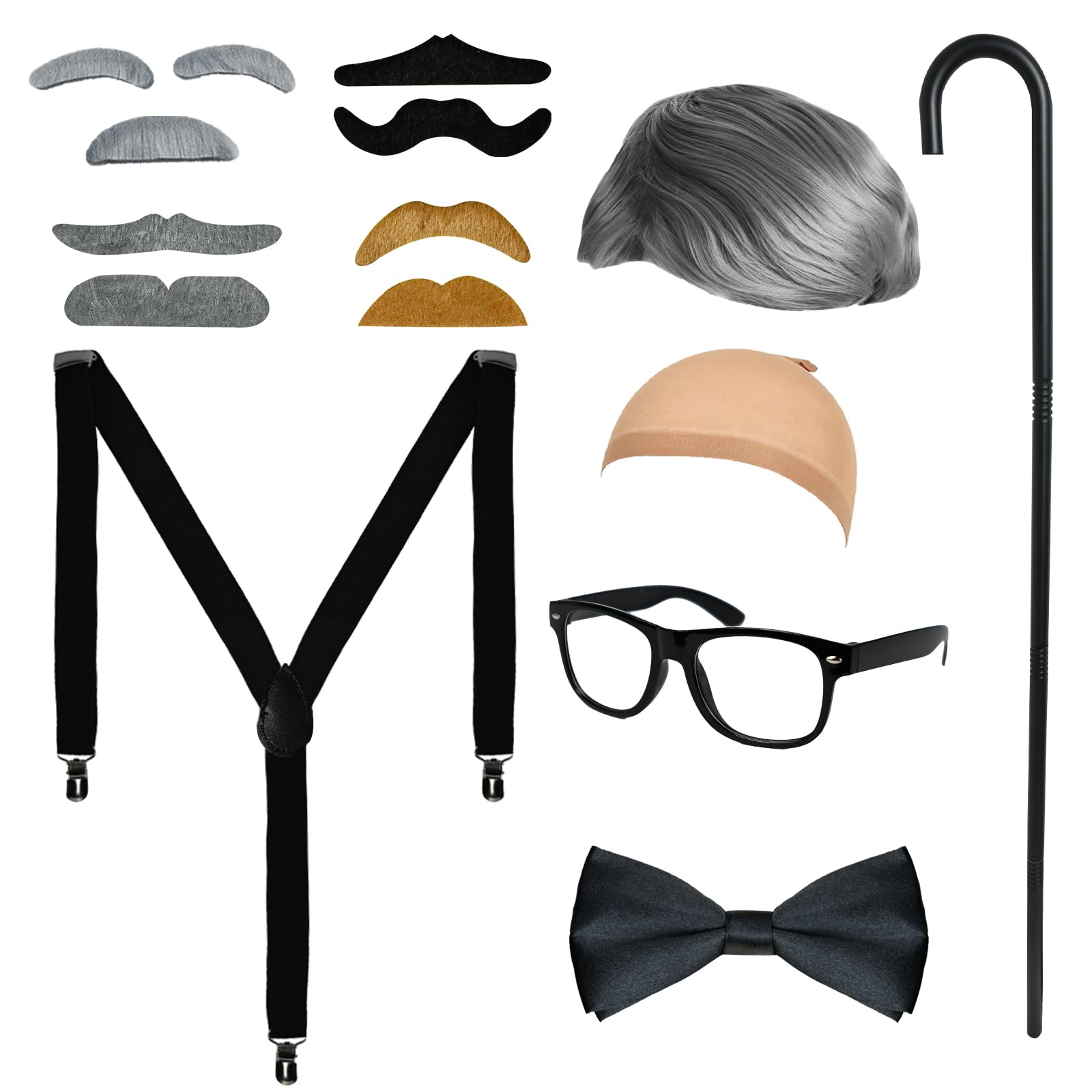 Amazon.com: DJKFAEK Old Man Wig Costume 100 Days of School Costume ...