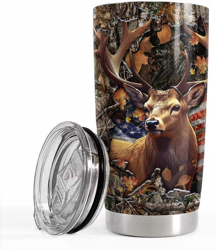Amazon.com | Hunting Deer Camouflage 20oz Tumbler with Lid Deer Hunting ...