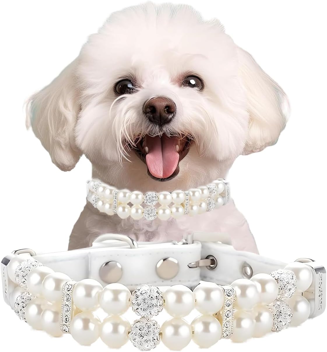 Amazon.com : Rhinestones Dog Collar and Pearl Dog Necklace Set ...