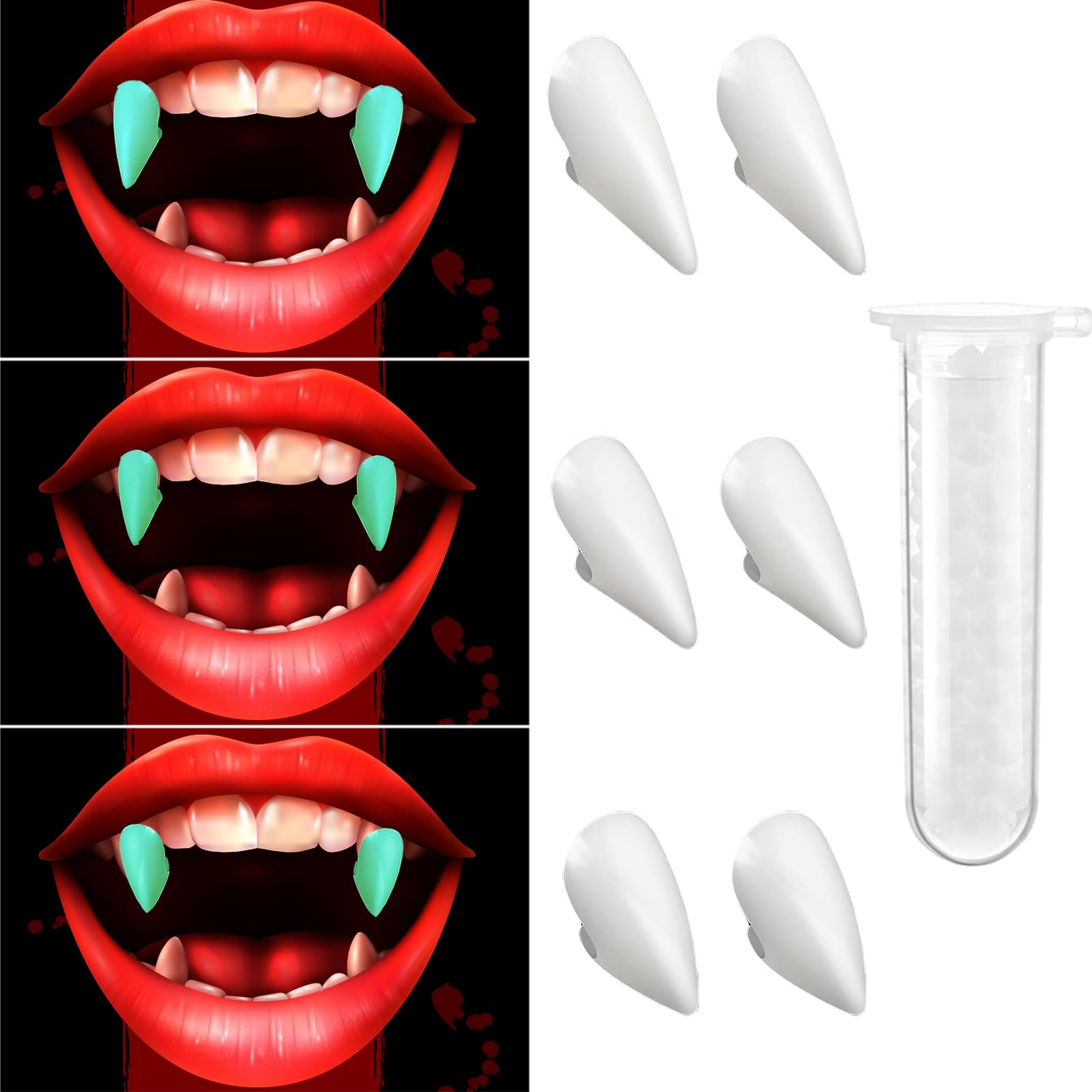 Amazon.com: 3 Pack Glow in The Dark Vampire Fangs Fake Teeth with ...