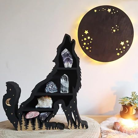 Amazon.com: Stylitzy Wooden Floating Shelf Wolf Design Unique Table ...