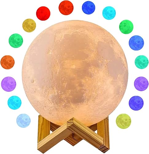 Lámpara de luna con luz nocturna LED de 3 colores con ajuste de tiempo ...