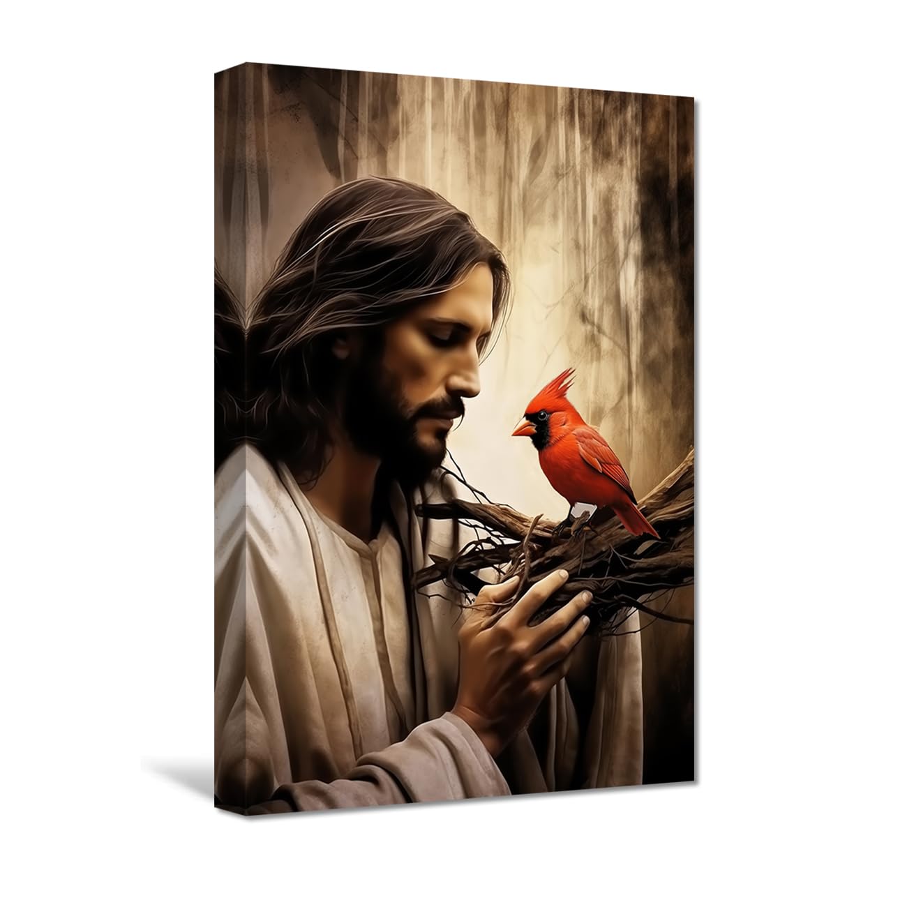 Amazon.com: CXHOSTENT Jesus Canvas Wall Art Jesus with Red Birds ...