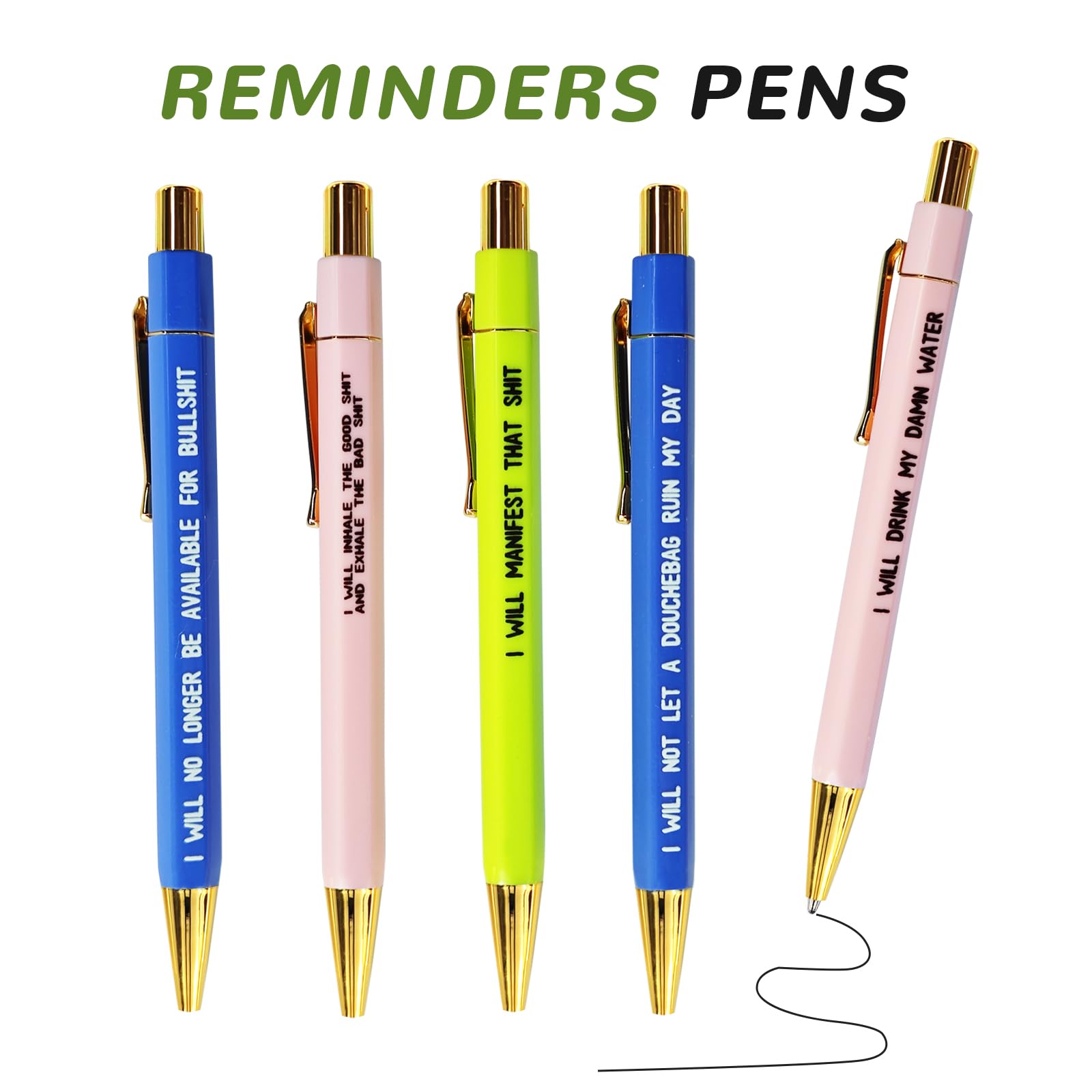 SHCHME Reminder Pen Set, 5PCS Black Ink Ballponit Pens for Work ...