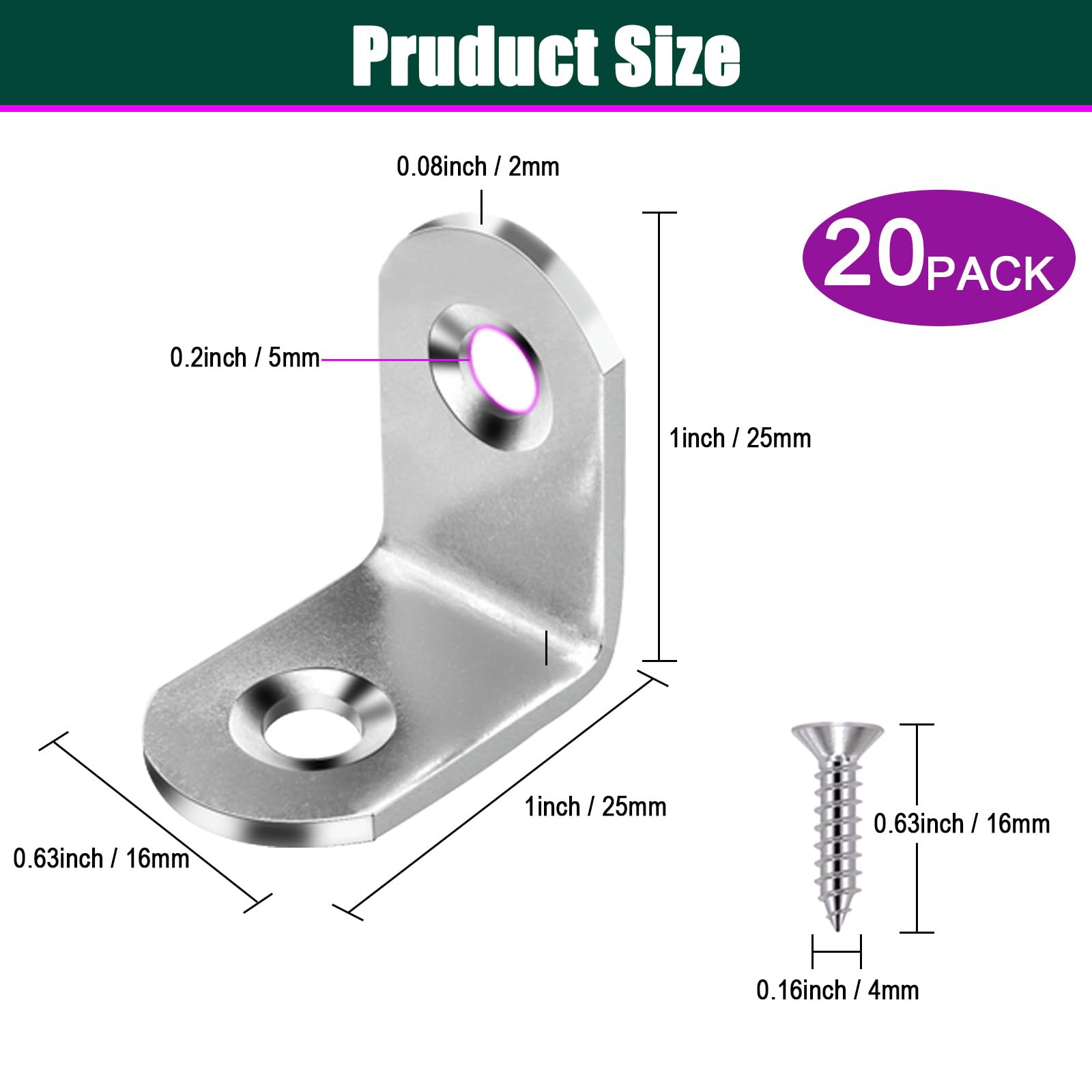 Snapklik.com : YEWLACA 20 PCS Corner Braces 25mm X 25mm Stainless Steel ...