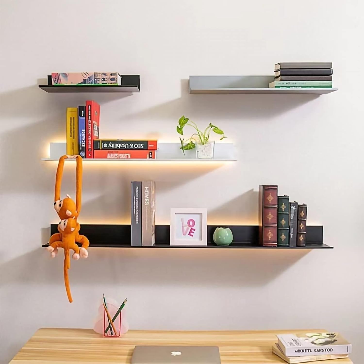 Amazon.com: Versatile Aluminum alloy Floating Wall Shelves with LED ...