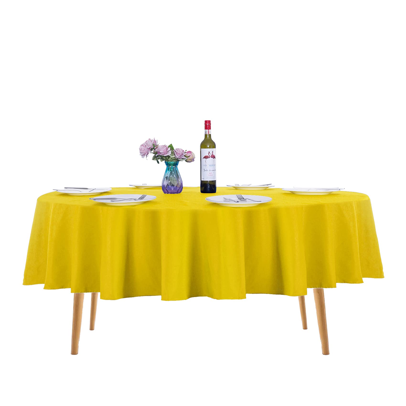 Amazon.com: Ascoza 2pack 90 Inch Yellow Round Tablecloth in Washable ...