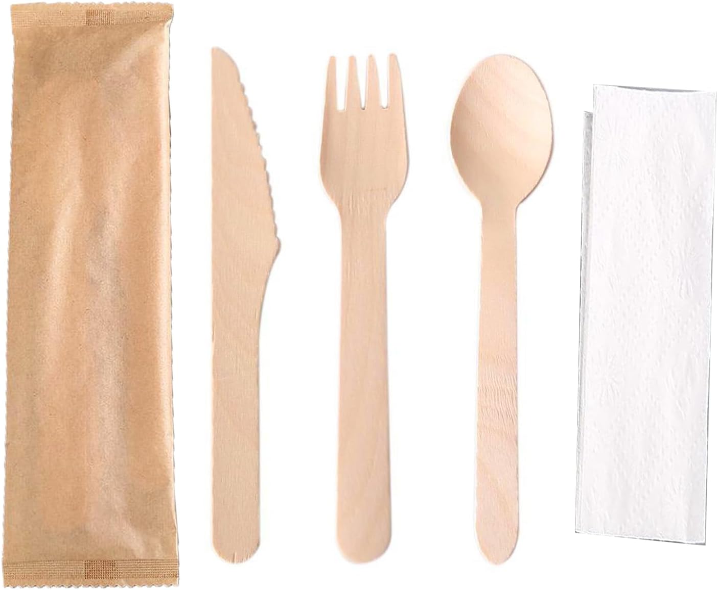 Amazon.com: 50 Pieces Disposable Wooden Cutlery Set, Premium Kraft ...