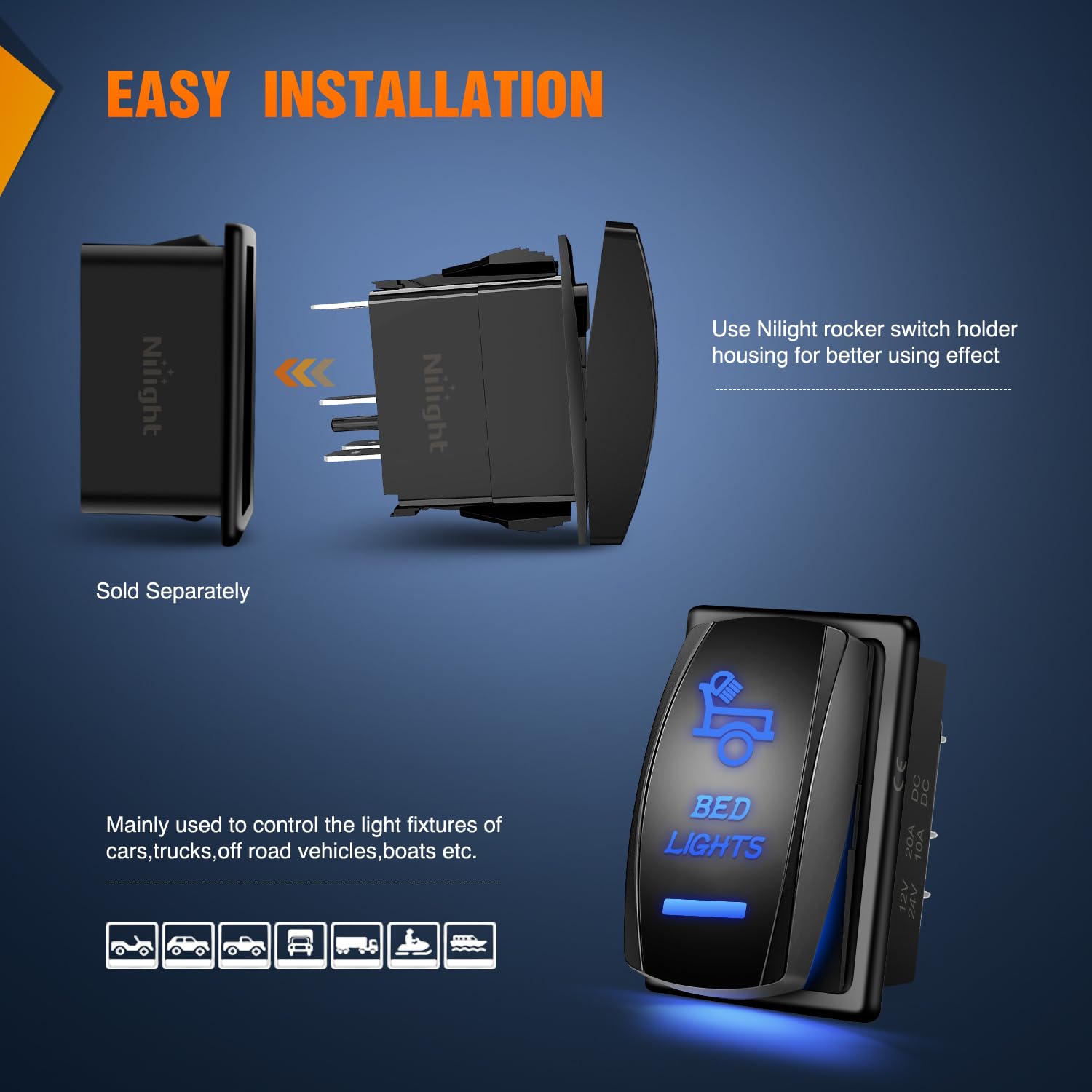 Snapklik.com : Bed Lights Rocker Switch Led Light Bar 5 Pin Laser On ...