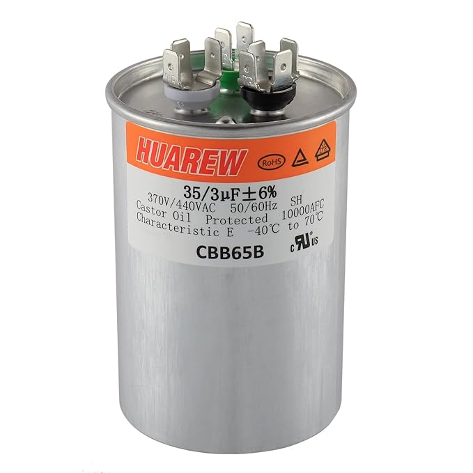 HUAREW 35/3 uF 35+3 MFD ±6% 370V/440V CBB65B AC Capacitor Dual Run Round Capacitor Replacement ...